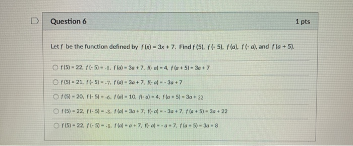 Solved Question 6 1 pts Letf be the function defined by f(x) | Chegg.com