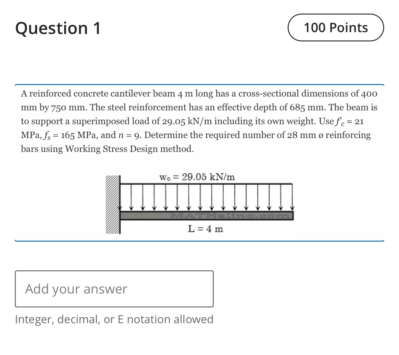 Solved Question 1100 ﻿PointsA reinforced concrete cantilever | Chegg.com