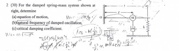Solved 2. (30) For the damped spring-mass system shown at | Chegg.com