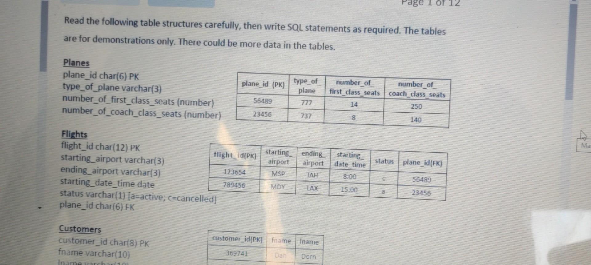 Solved Read the following table structures carefully, then | Chegg.com