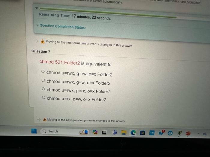 Solved chmod 521 Folder 2 is equivalent to chmod | Chegg.com
