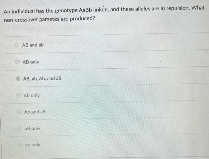 Solved An individual has the genotype AaBb linked, and these | Chegg.com