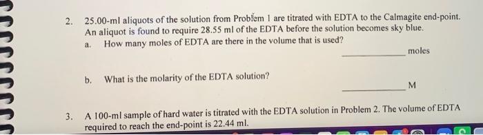 Solved 2. 25.00-ml aliquots of the solution from Problem 1 | Chegg.com