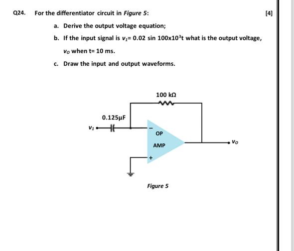 Solved Q24. ﻿For the differentiator circuit in Figure | Chegg.com
