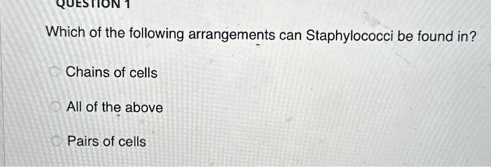 Solved Which of the following arrangements can Staphylococci | Chegg.com