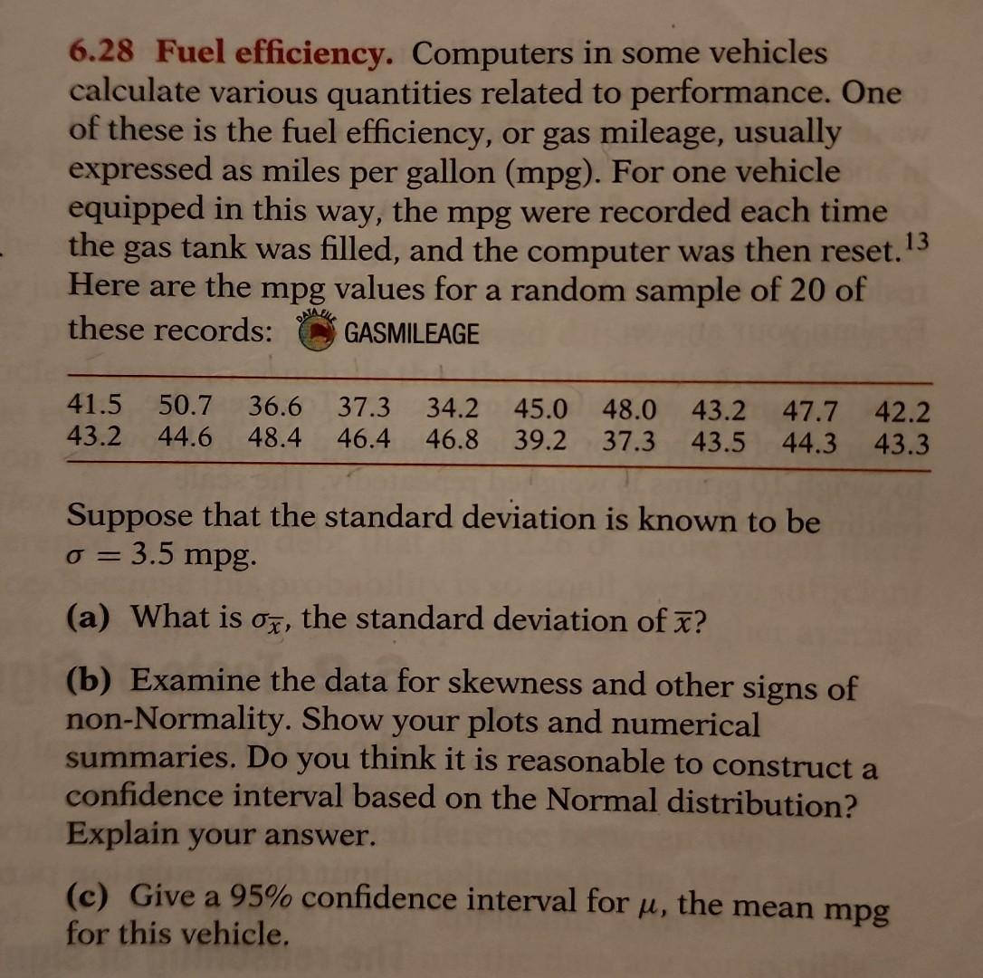 Solved 6.28 Fuel efficiency. Computers in some vehicles | Chegg.com