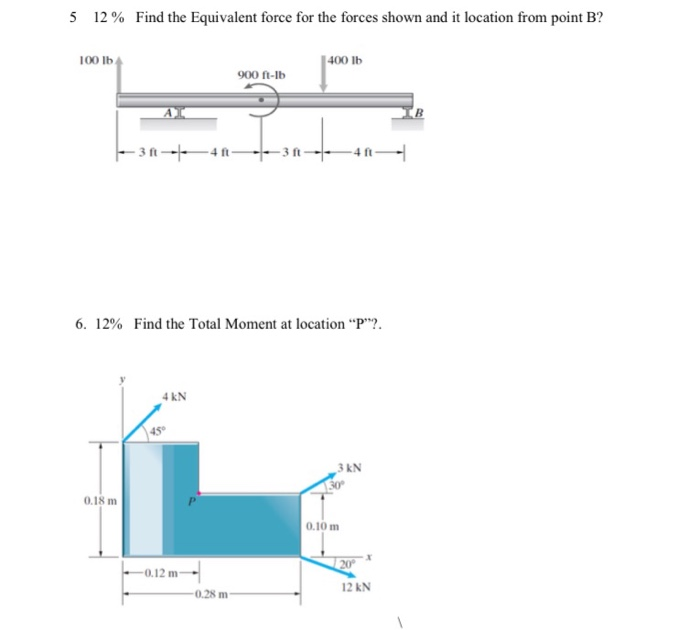 Solved 5 12% Find the Equivalent force for the forces shown | Chegg.com