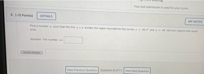 Solved Find a number a such that the line y=a divides the | Chegg.com