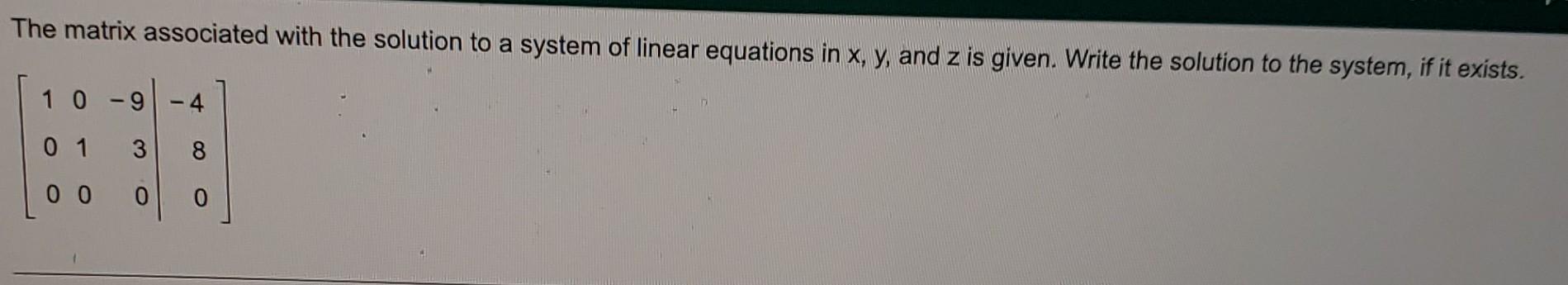 Solved The matrix associated with the solution to a system | Chegg.com