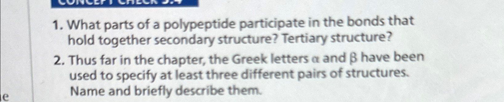 Solved What parts of a polypeptide participate in the bonds | Chegg.com