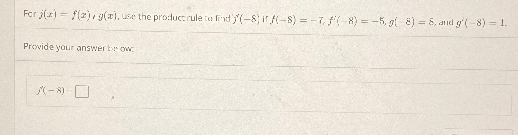 Solved For j(x)=f(x)|--g(x)|, ﻿use the product rule to find | Chegg.com