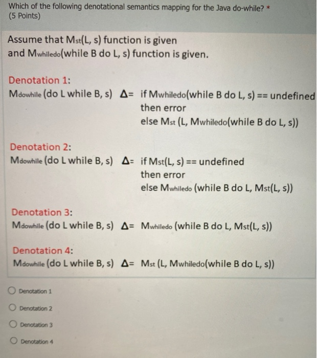 Solved Which of the following denotational semantics mapping | Chegg.com