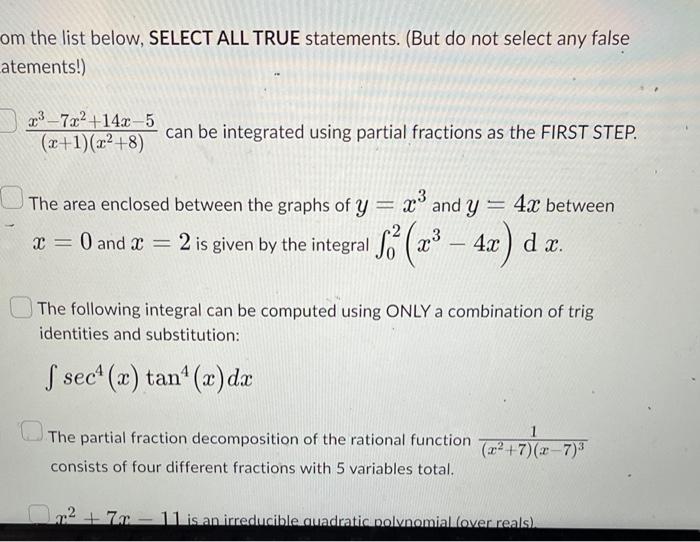 Solved m the list below, SELECT ALL TRUE statements. (But do | Chegg.com