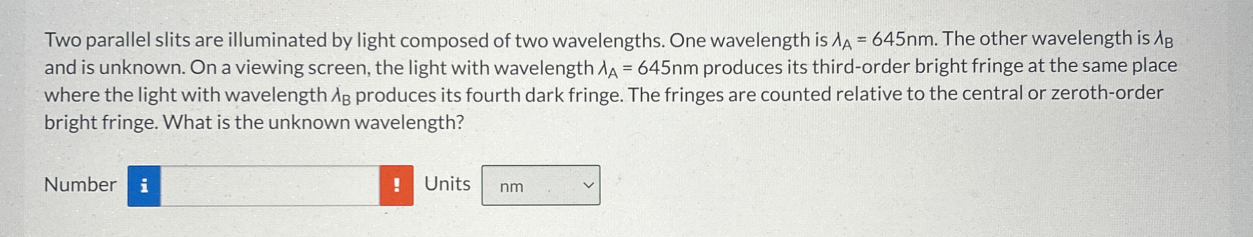 Solved Two parallel slits are illuminated by light composed | Chegg.com