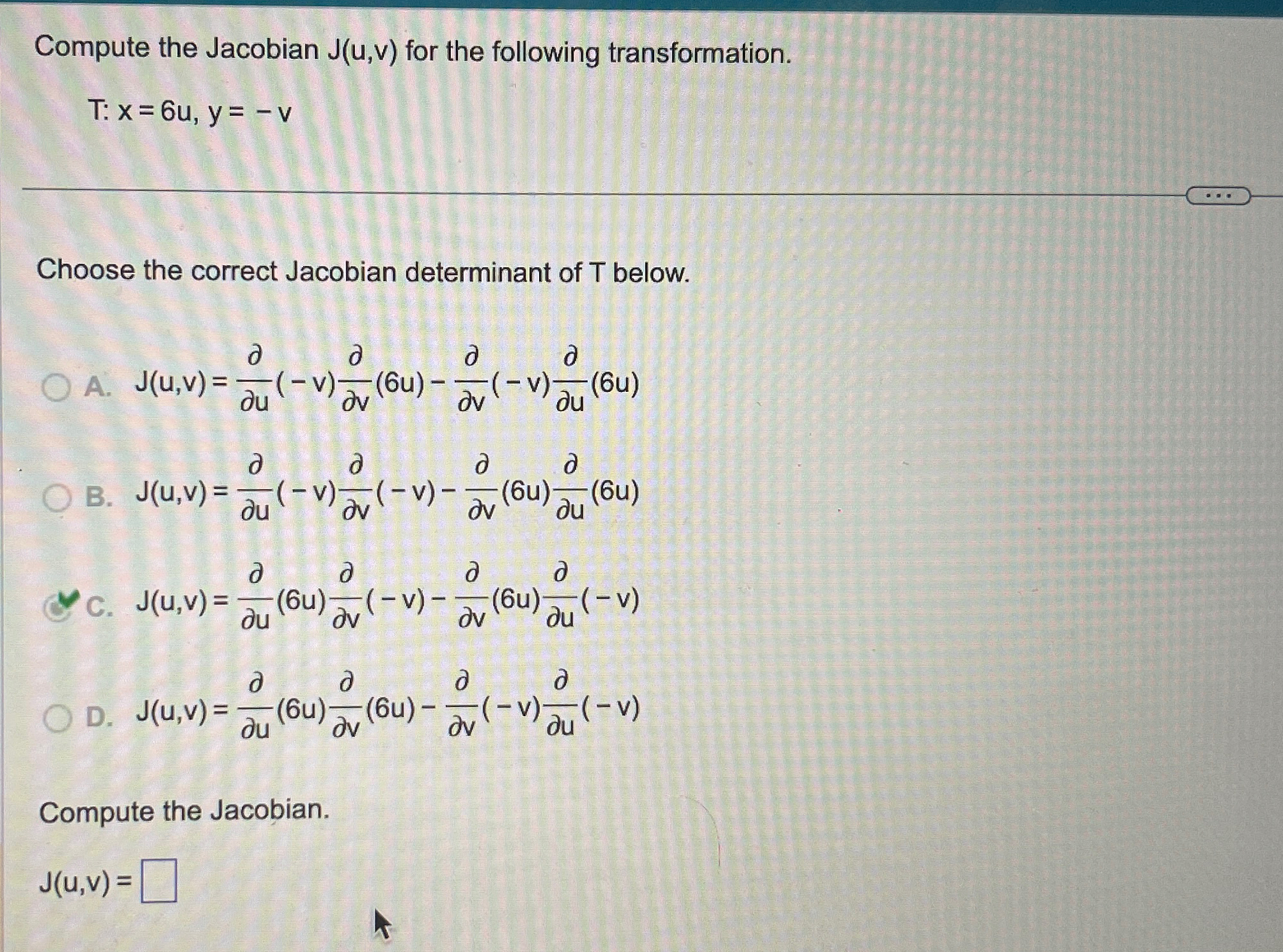 Solved Compute the Jacobian J(u,v) ﻿for the following | Chegg.com