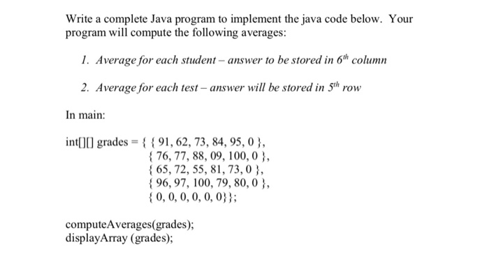 Solved Write a complete Java program to implement the java | Chegg.com