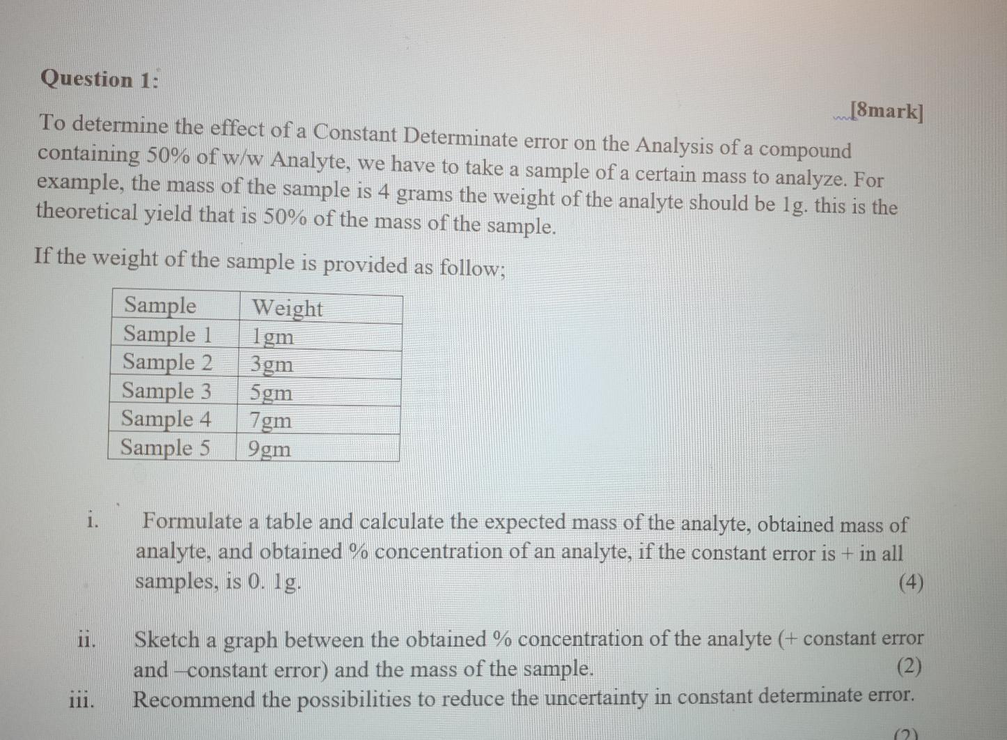 Solved Question 1: [8mark] To determine the effect of a | Chegg.com