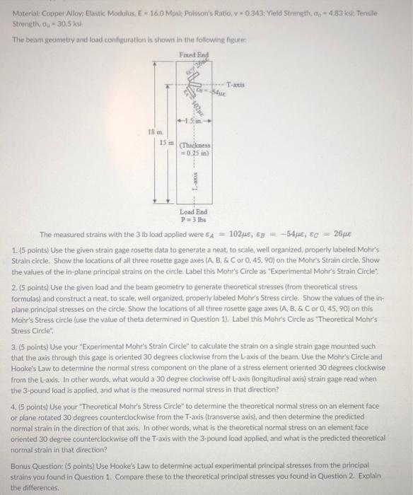 Material: Copper Alloy; Elastic Modulus, E=16.0 Mpsi, | Chegg.com