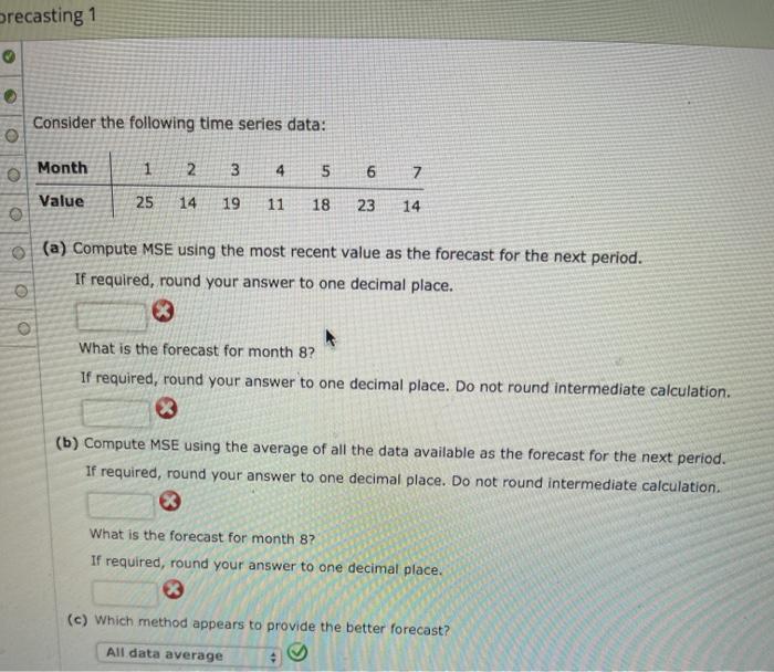 Solved recasting 1 Consider the following time series data: | Chegg.com