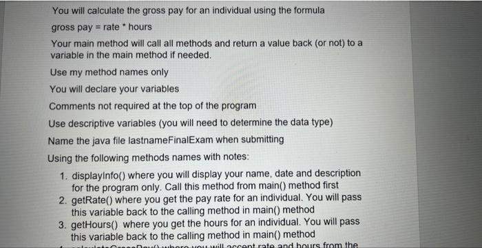 Solved You will calculate the gross pay for an individual | Chegg.com