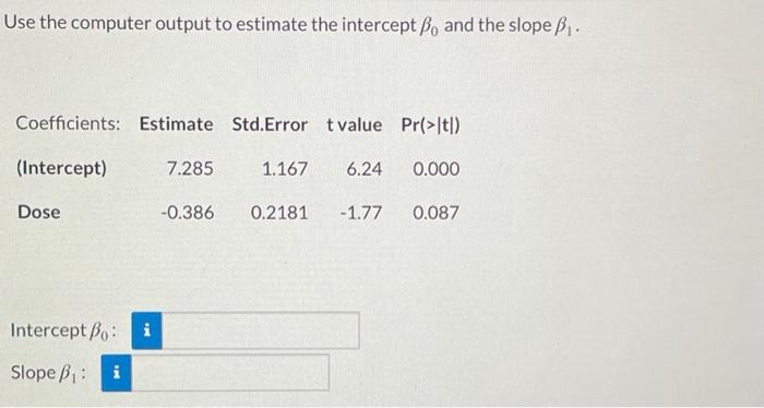 Solved Use the computer output to estimate the intercept B, | Chegg.com