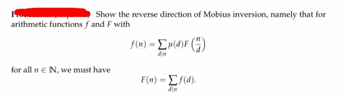 Solved Show the reverse direction of Mobius inversion, | Chegg.com