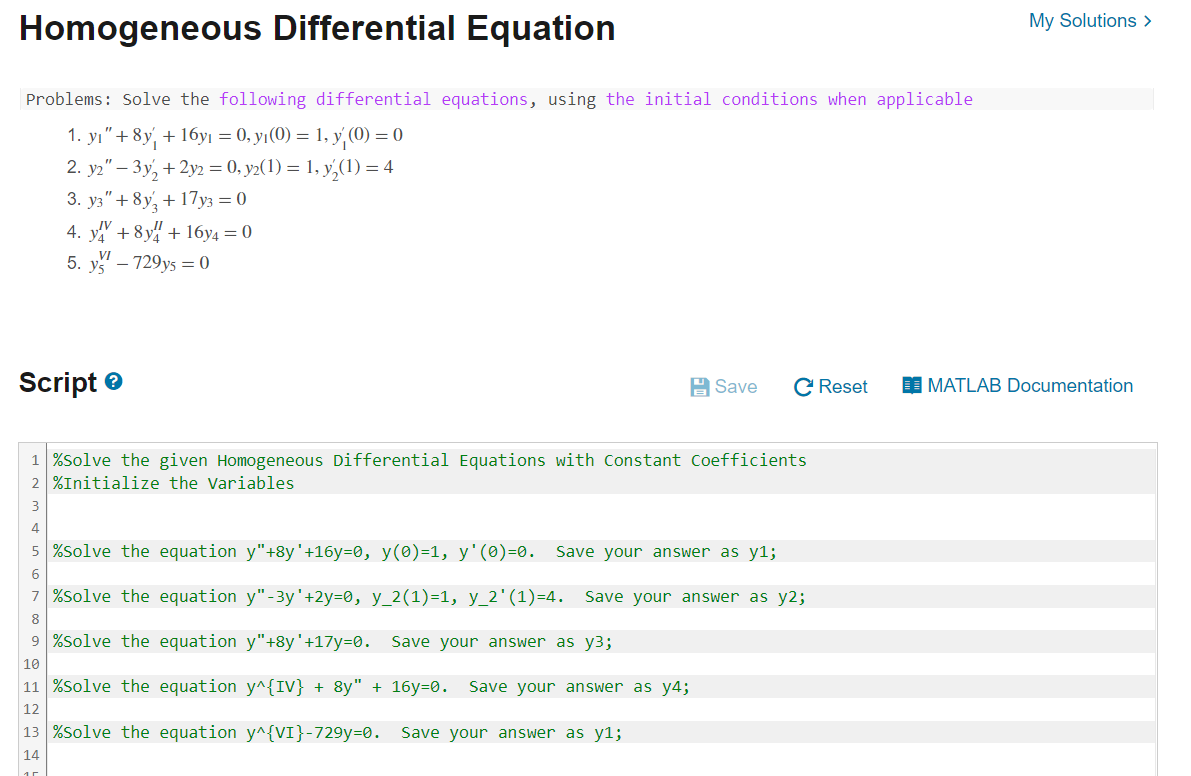 Solved Problems: Solve the following differential equations, | Chegg.com