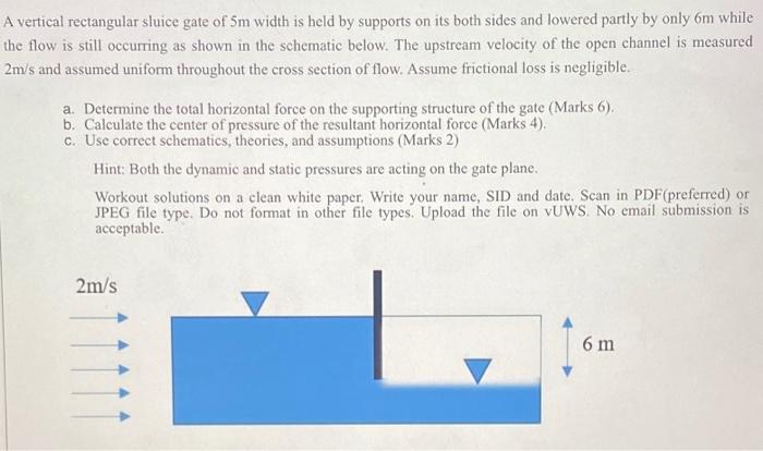 Solved A vertical rectangular sluice gate of 5m width is | Chegg.com
