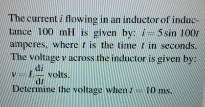Solved The current i flowing in an inductor of inductance | Chegg.com