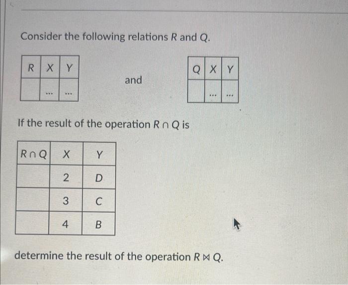 Solved Consider the following relations R and Q. and If the | Chegg.com