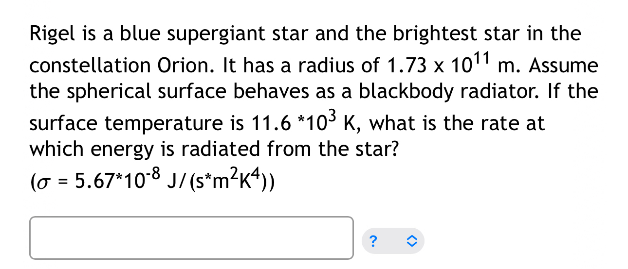Solved Rigel is a blue supergiant star and the brightest | Chegg.com