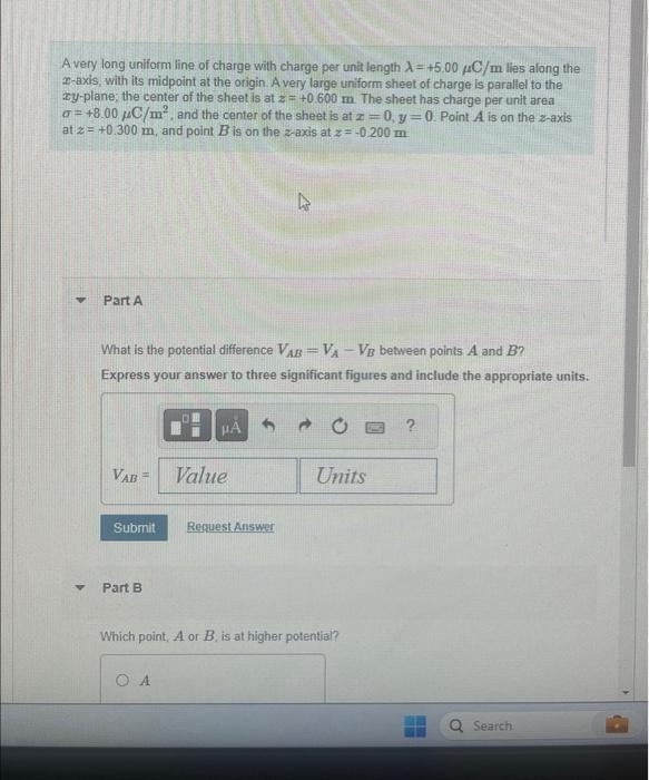 Solved A very long uniform line of charge with charge per | Chegg.com