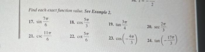 Solved Find each exact function value. See Example 2. 17. | Chegg.com