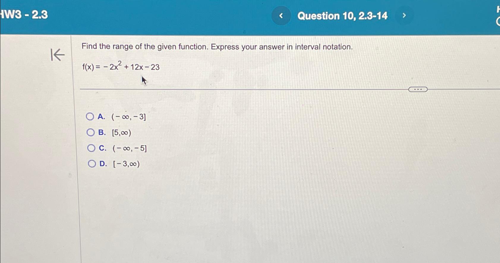 Solved IWB - 2.3Question 10, 2.3-14Find the range of the | Chegg.com
