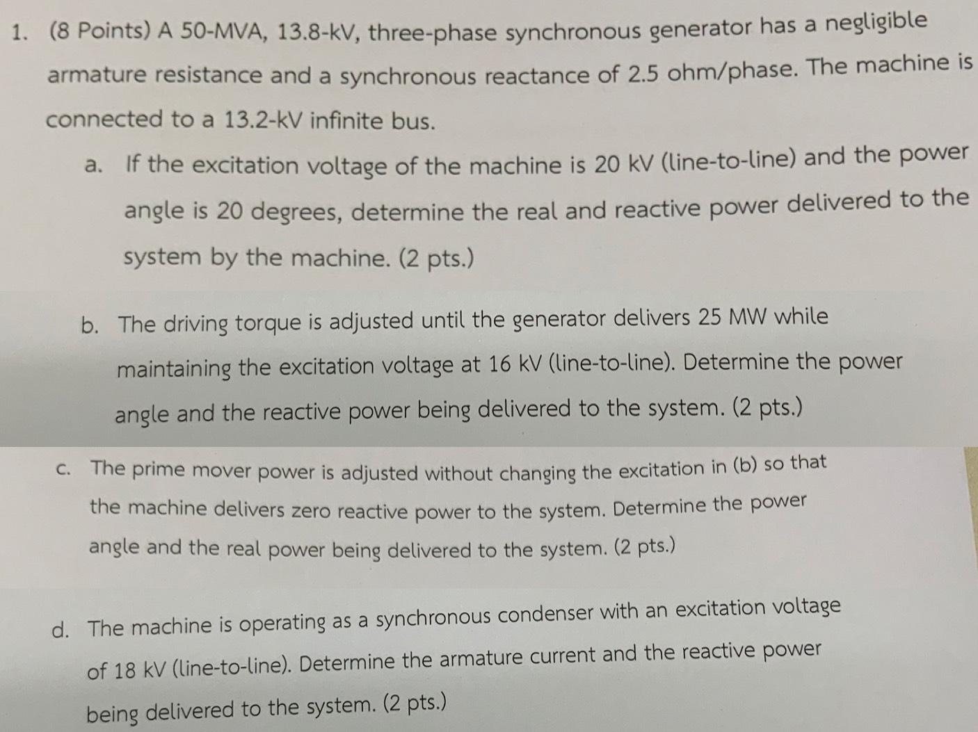 Solved (8 ﻿Points) ﻿A 50-MVA, 13.8-kV, ﻿three-phase | Chegg.com