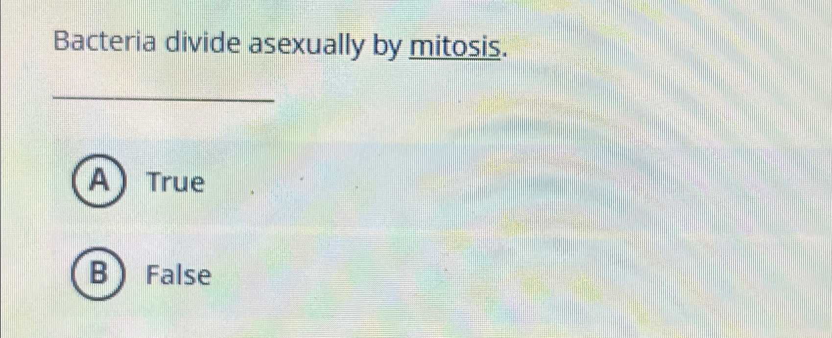 Solved Bacteria divide asexually by mitosis.TrueFalse | Chegg.com