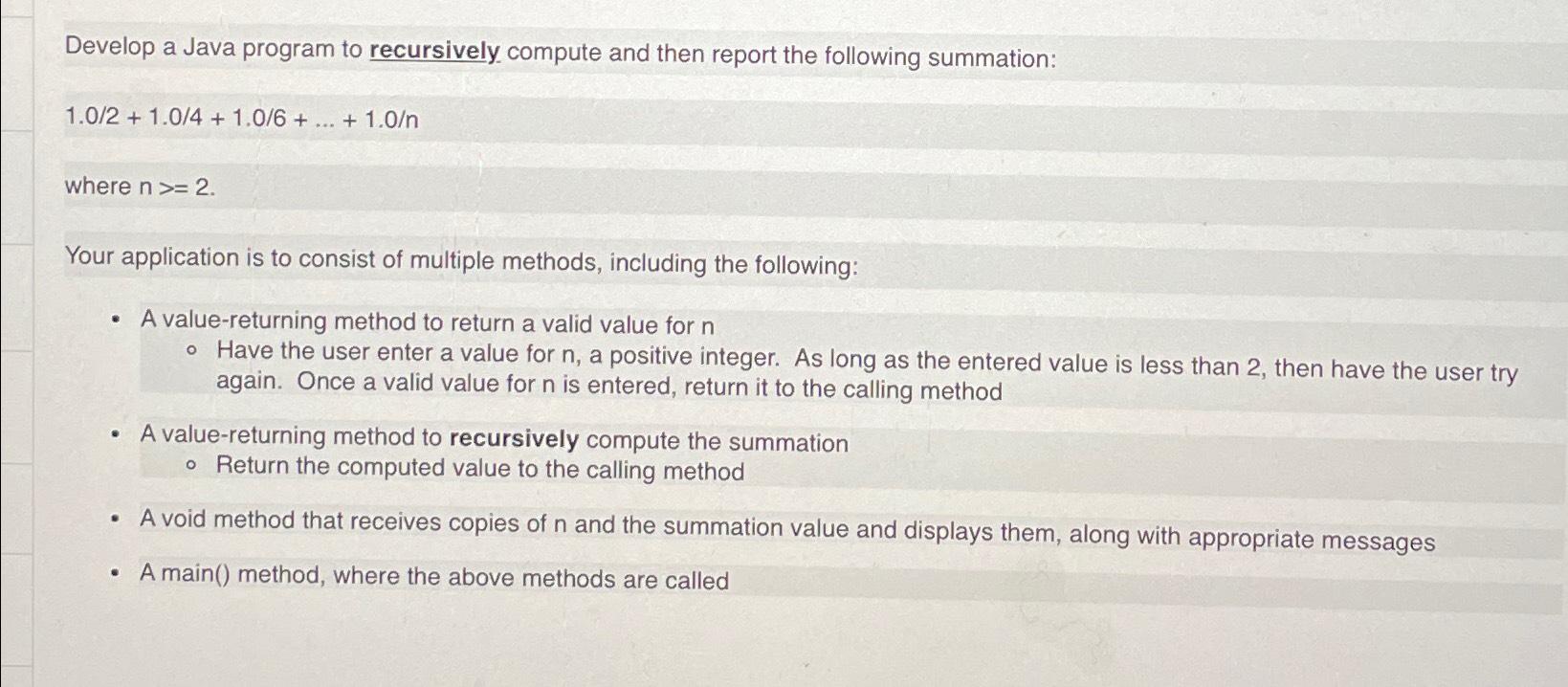 Solved Develop a Java program to recursively compute and | Chegg.com