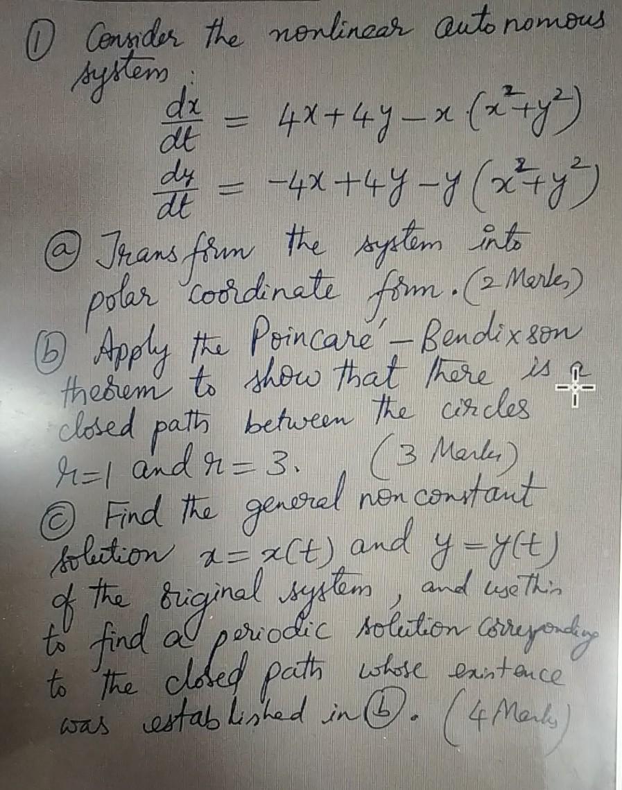 Solved 0 Consider the nonlinear autonomous system de = | Chegg.com