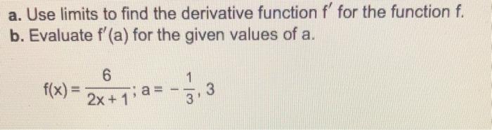 Solved a. Use limits to find the derivative function f′ for | Chegg.com