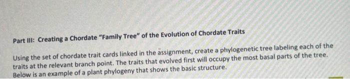 Solved Part III: Creating a Chordate "Family Tree" of the | Chegg.com