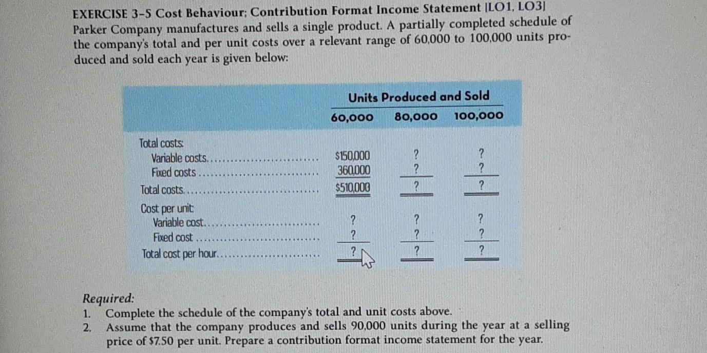 Solved EXERCISE 3-5 Cost Behaviour; Contribution Format | Chegg.com
