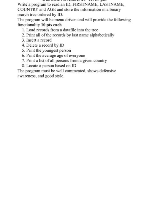 Solved Write a program to read an ID, FIRSTNAME, LASTNAME, | Chegg.com