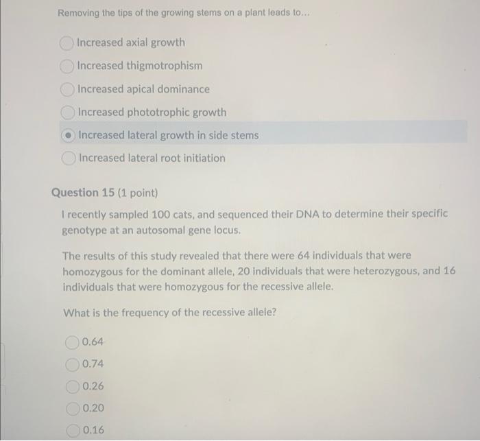 Solved Removing the tips of the growing stems on a plant | Chegg.com