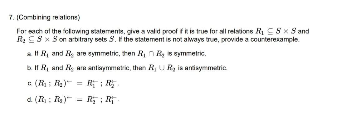 Solved 7. (Combining relations) For each of the following | Chegg.com