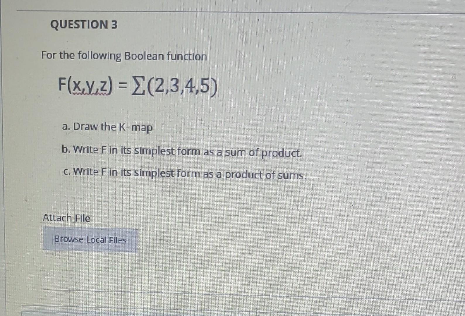 Solved For the following Boolean function | Chegg.com
