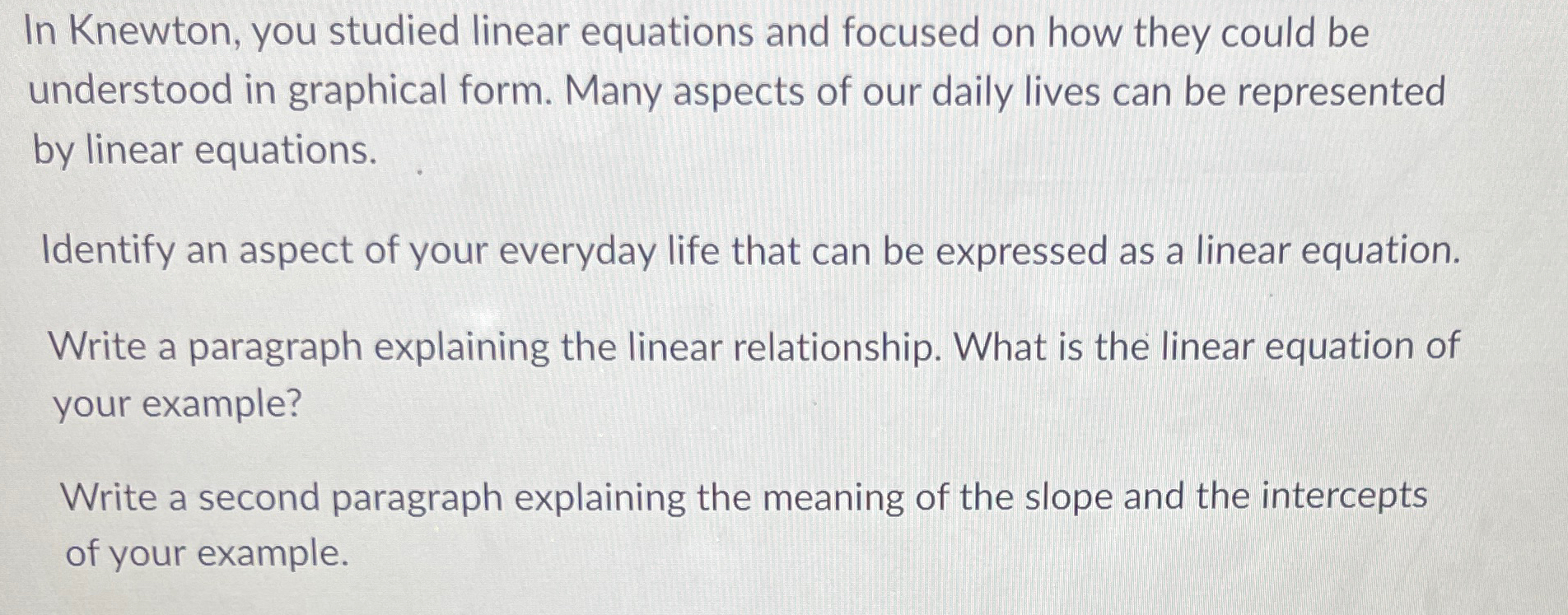 Solved In Knewton, you studied linear equations and focused | Chegg.com