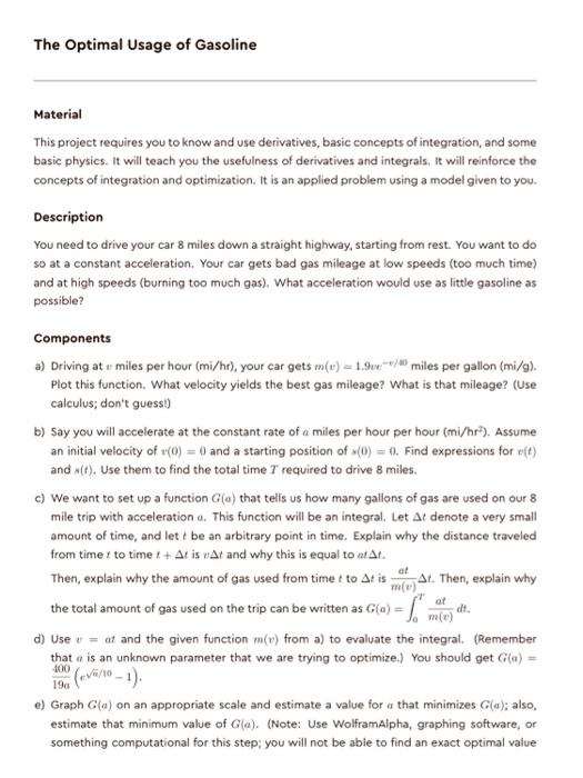 Solved The Optimal Usage of Gasoline Material This project | Chegg.com
