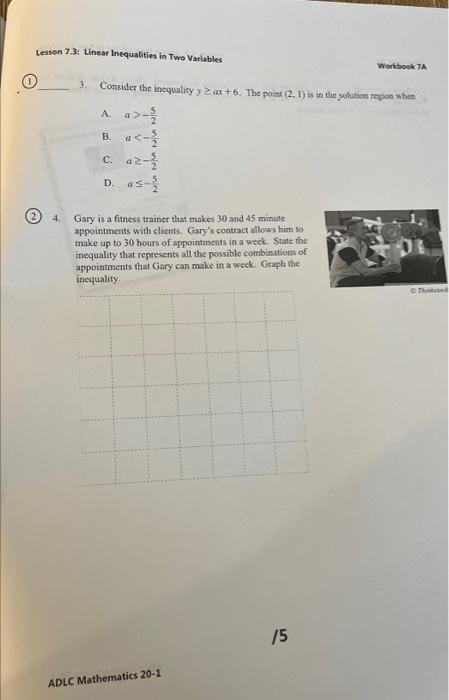 Solved Workbook 7A Lesson 7.3: Linear Inequalities in Two | Chegg.com
