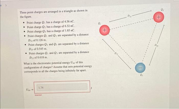 Solved D + F + + Three point charges are arranged in a | Chegg.com
