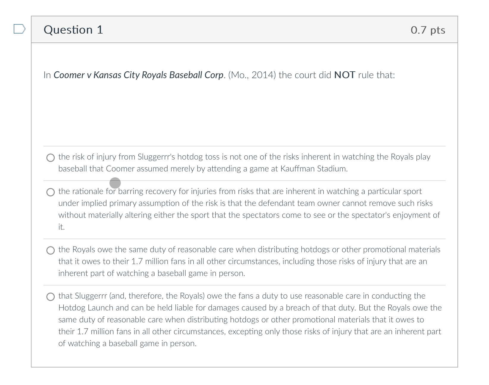 Solved Question 10.7ptsIn Coomer v Kansas City Royals | Chegg.com